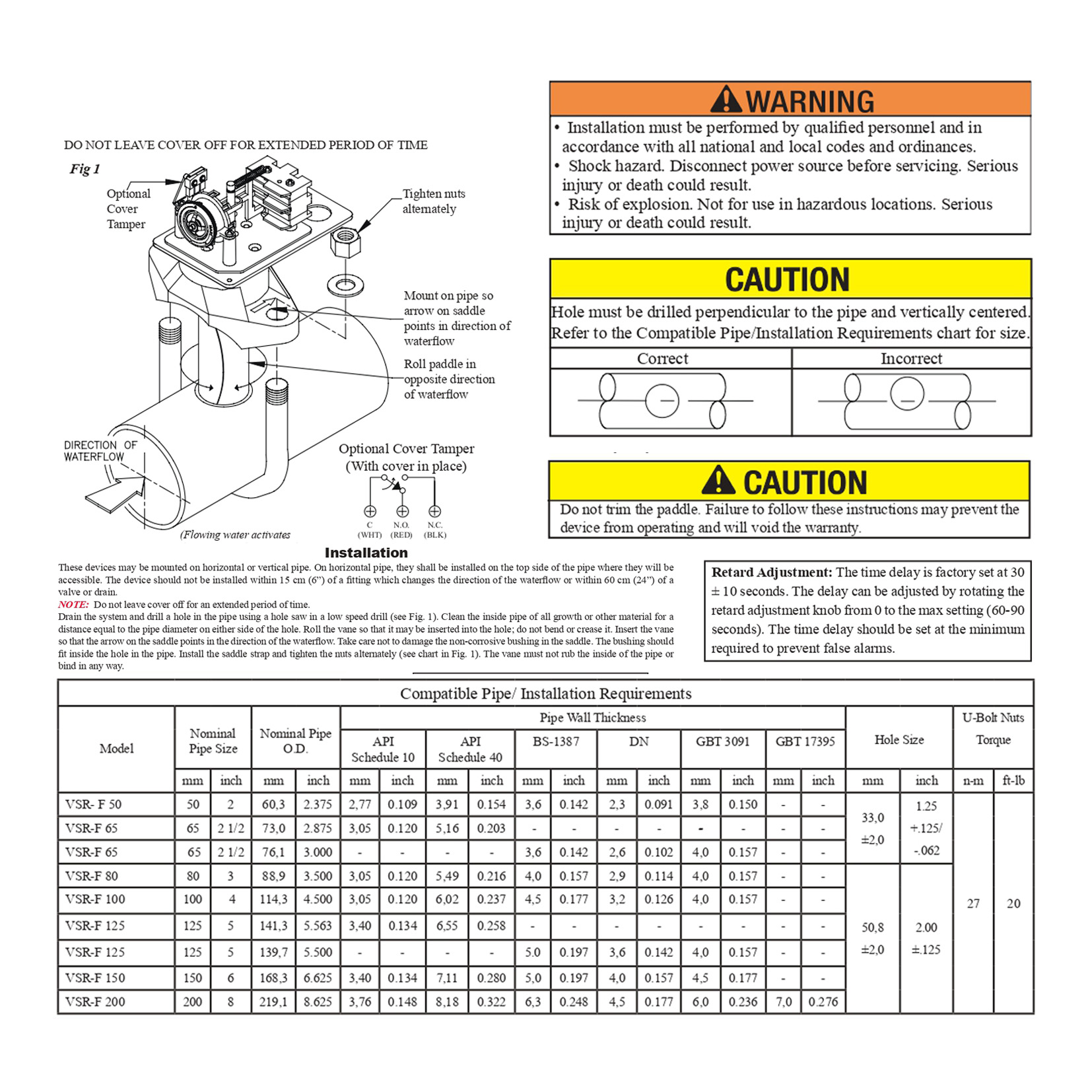 Flow Switch / Waterflow Detector (Potter) 2.5" 3" 4" 6" - 8