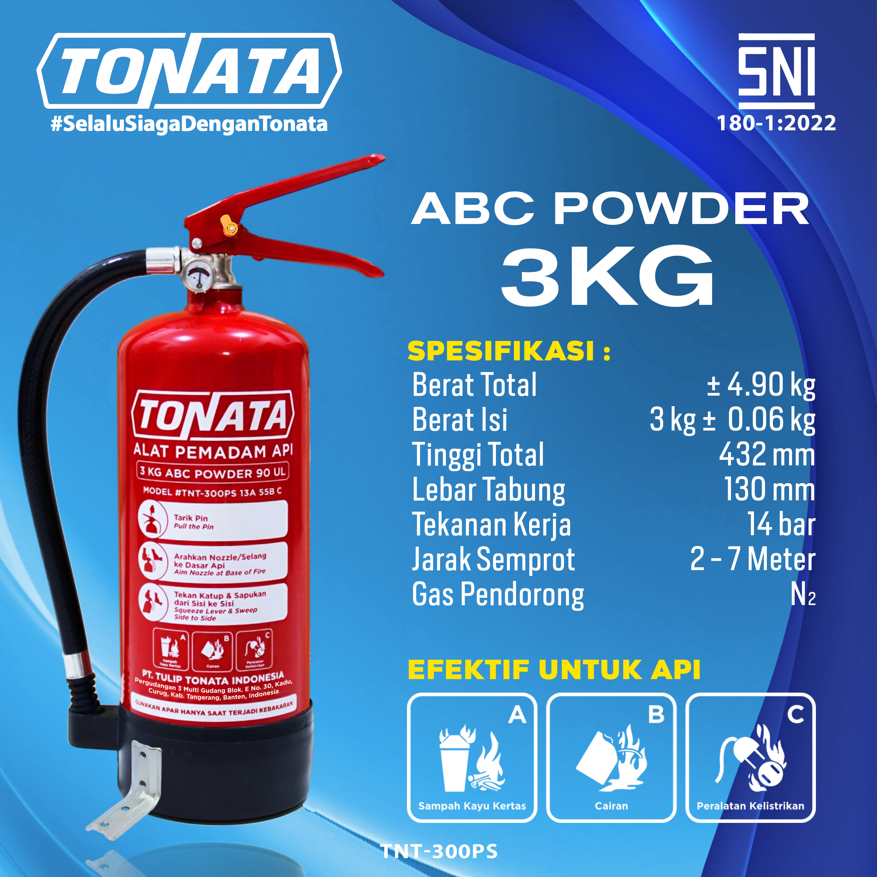 Paket Komplit Tabung APAR Tonata ABC Powder 3 Kg (SNI)