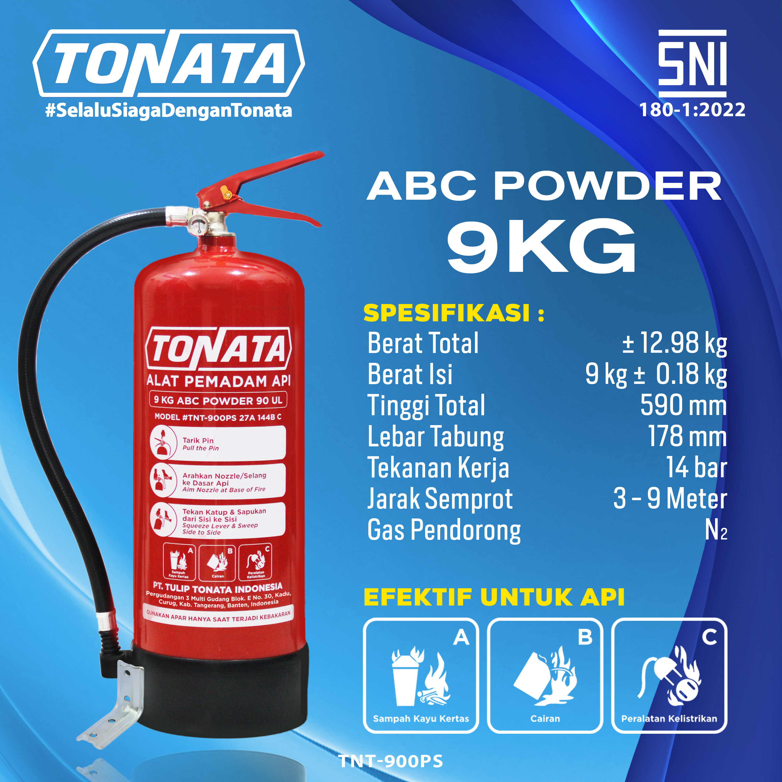 Paket Komplit Tabung APAR Tonata ABC Powder 9 Kg (SNI)