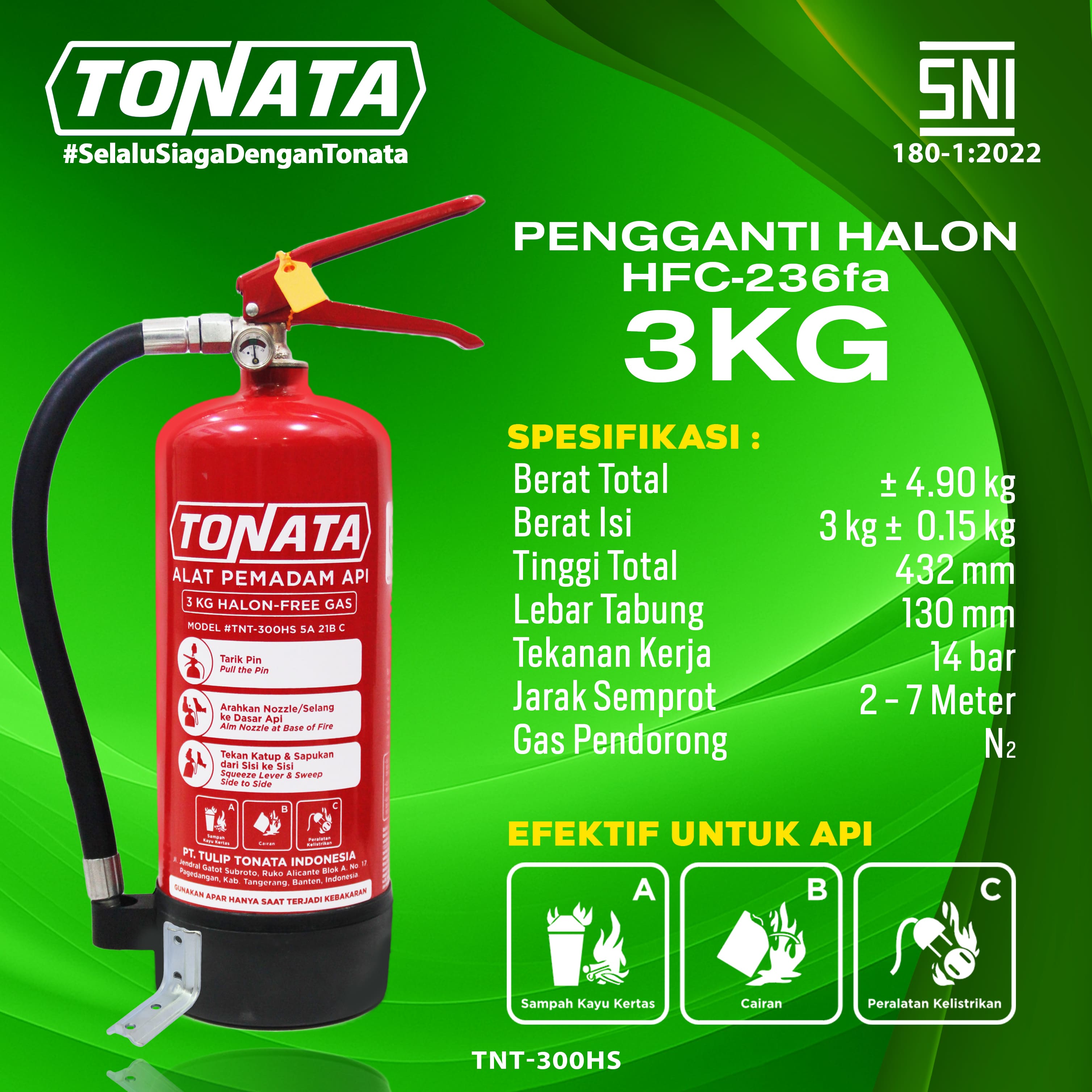 Alat Pemadam Api Tonata SNI / APAR Clean Agent HCFC/HFC 3 kg