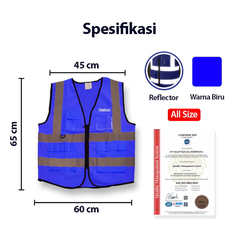 Rompi Safety Proyek Tonata Reflective - Warna Biru
