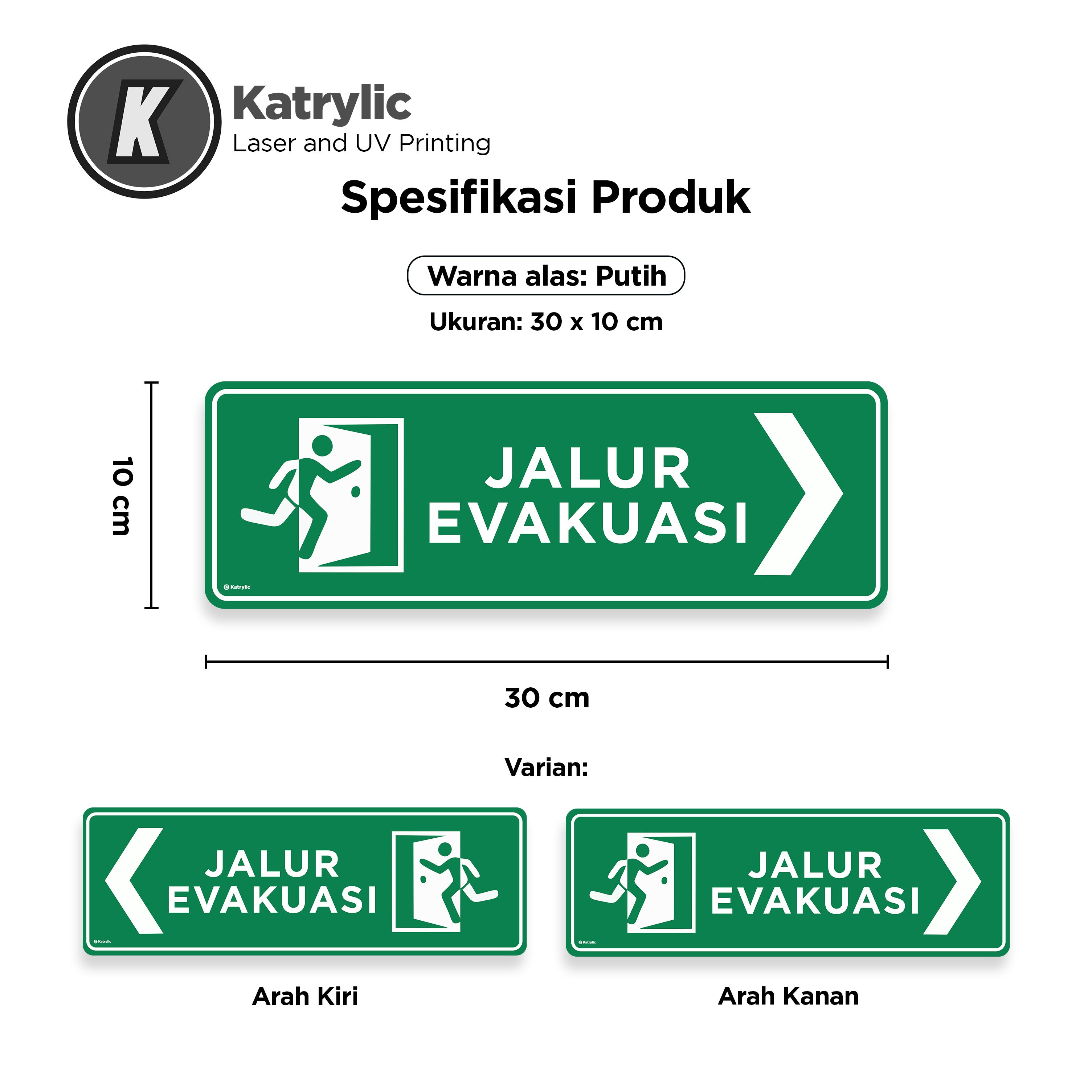 Evacuation Route Sign Katrylic 30x10 cm – Rambu Jalur Evakuasi Akrilik